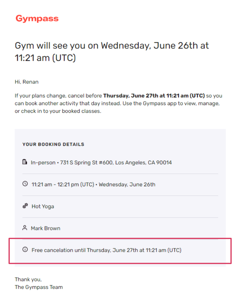 How to find the cancellation window for a booked class? - Wellhub US